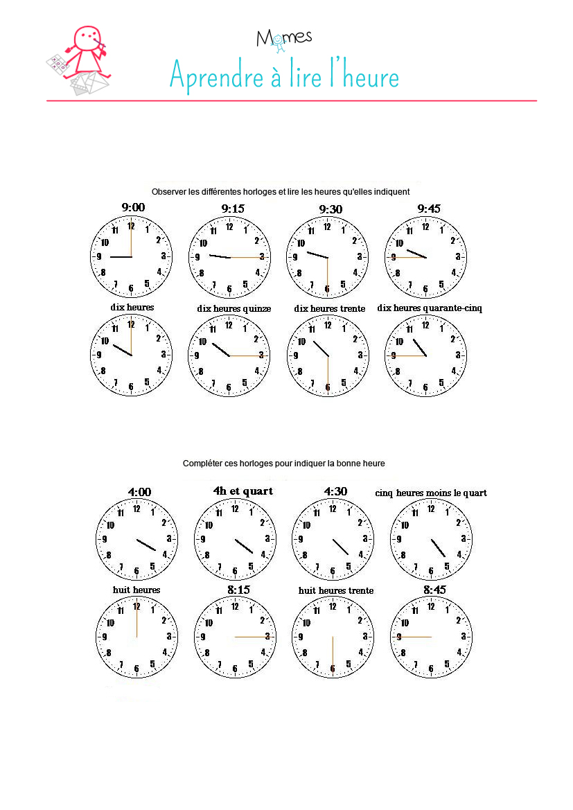 Lire L heure Exercices Imprimer MOMES Lire L heure Exercices Imprimer MOMES